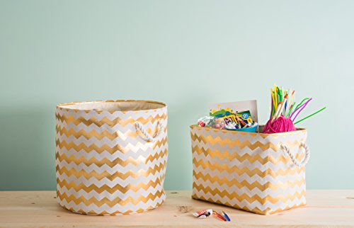 DII Polyester Container with Handles, Chevron Storage Bin, Medium, Gold
