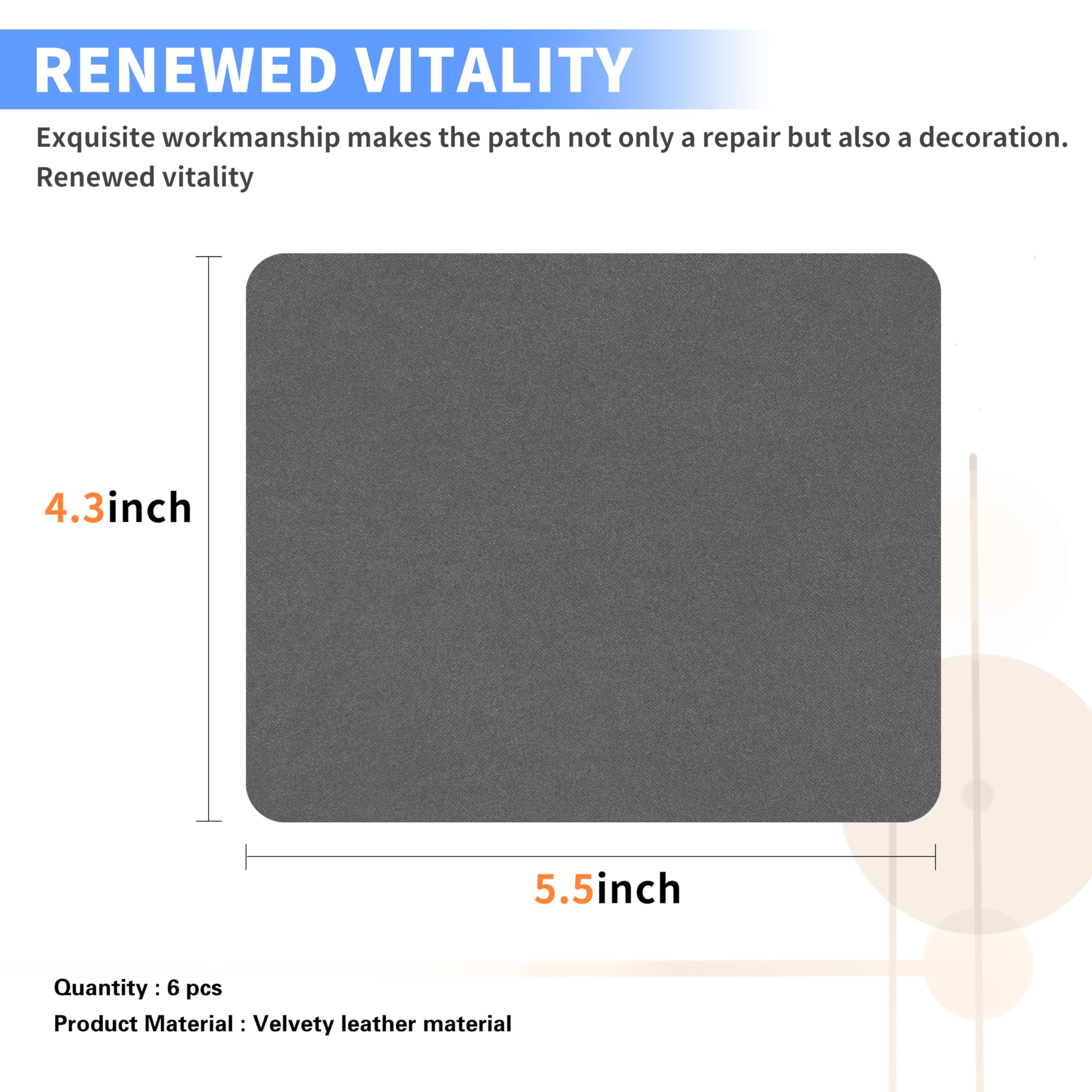 Azobur Sofa Fabric Repair Patch, 6 Piece Microfiber Patches, Self Adhesive Fabric Sofa Patch Repair Fabric, Luxurious Look, Quick Fix Sofa.(Gray)