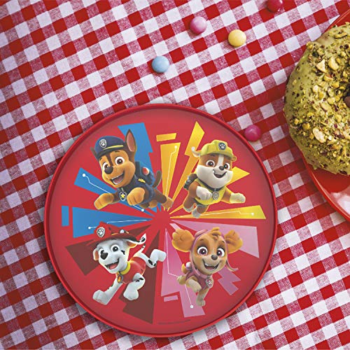 Zak Designs Polypropylene (PP) PAW Patrol Chase, Rubble, Marshall, Skye Double-Sided 2-in-1 Plate with Standard and 3-Section Divided Side, Non BPA Material is Durable and Perfect for Kids