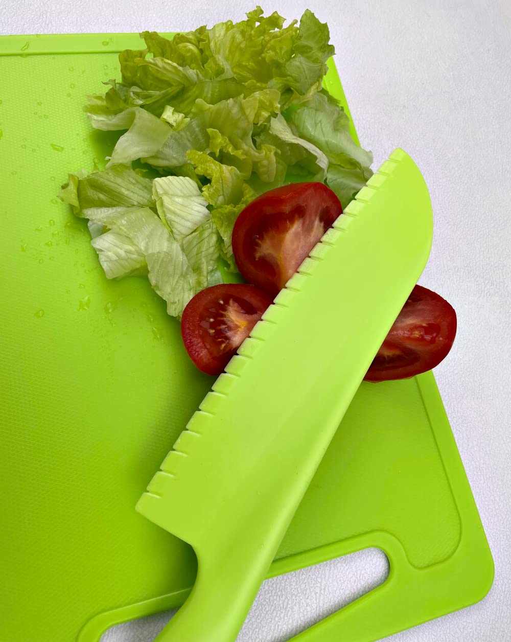 jawbush Professional Lettuce Knife to Prevent Browning, 11" Plastic Serrated Kitchen Knife for Veggies, Salad, Fruit, Bread or Cake, Nylon Knife for Nonstick Pans, Green, 2 Pack