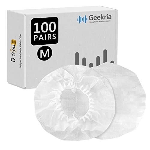 Geekria 100 Pairs Disposable Headphones Ear Cover for Over-Ear Headset Earcup for Bulk Pack, Stretchable Sanitary Ear Pads Cover, Hygienic Ear Cushion Protector Wholesale Multi-Pack (M/White)