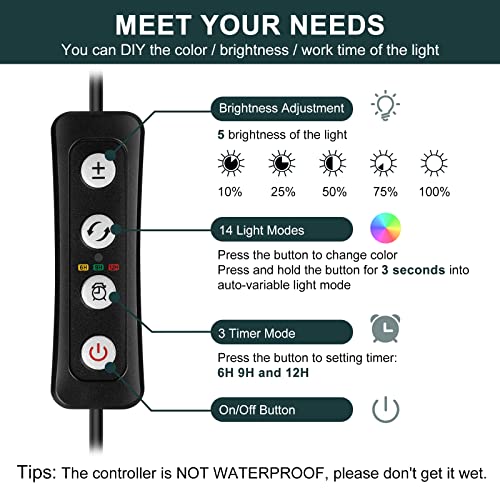 AQQA Aquarium Light with 14 Fish Tank Light Modes Adjustable Brightness Timer 15W LED Aquarium Light for Plants, Aluminum Alloy Shell Extendable Brackets Fit for 12-20 Inch Fish Tank