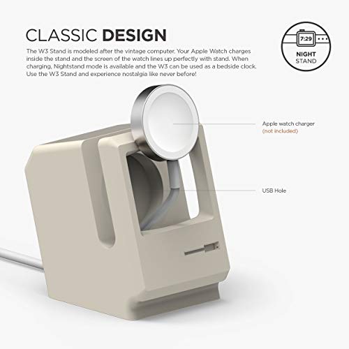 elago W3 Stand Compatible with Apple Watch Series 8/SE2/7/6/SE/5/4/3/2/1 (45mm, 44mm, 42mm, 41mm, 40mm, 38mm) (Classic White) - Classic Monitor Design, Compatible with Nightstand Mode