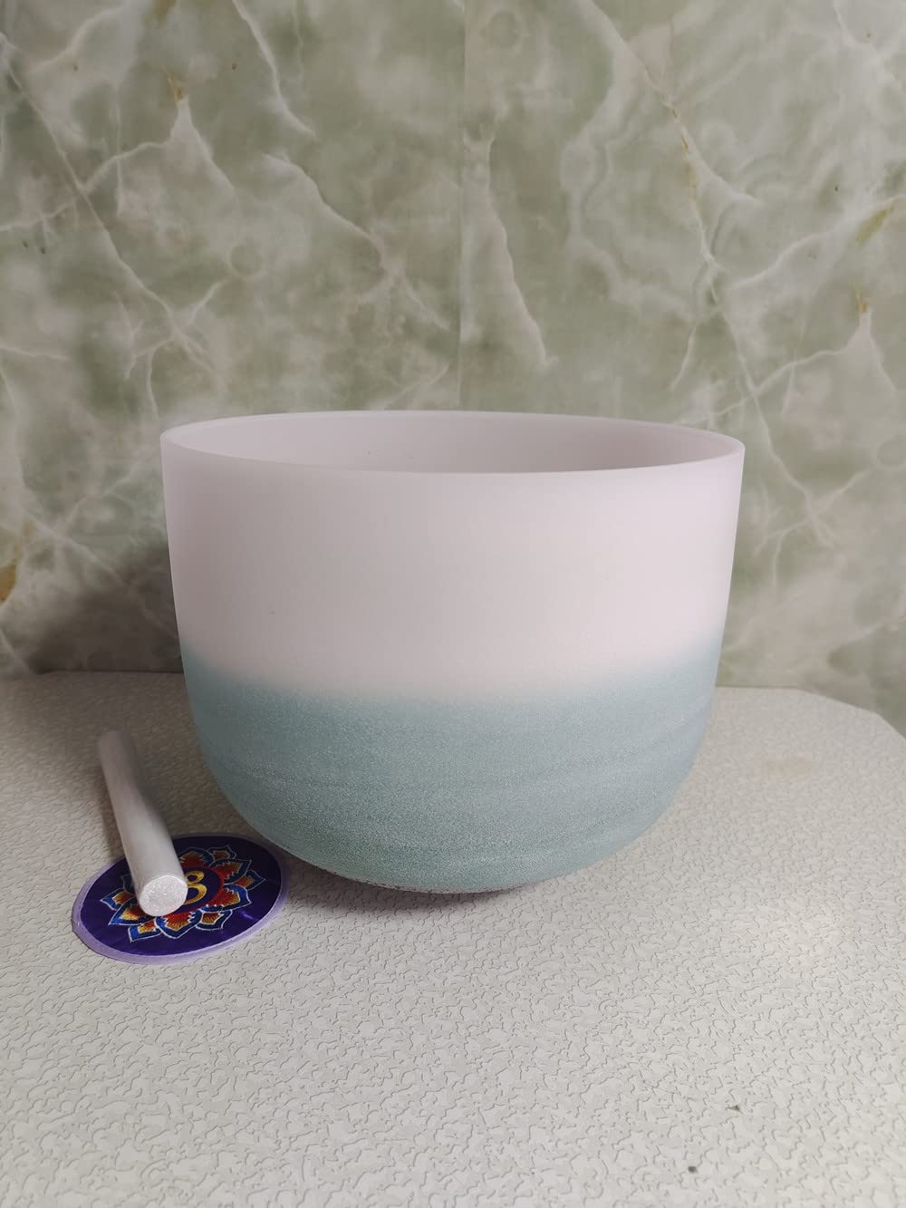432Hz Morganite + Emerald +Obsidian Gemstone Fusion Crystal Singing Bowl C Root Chakra 14 inch with Free Suede Striker and O ring Rubber Mallet