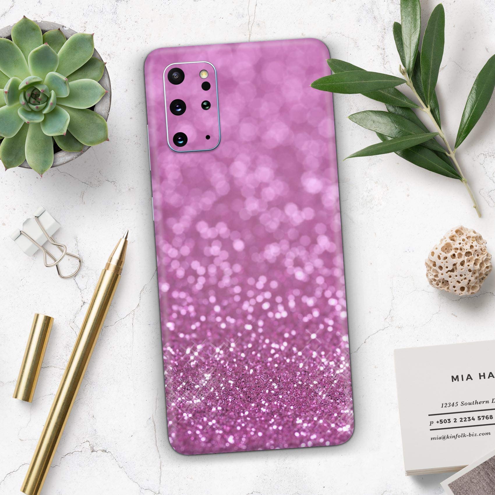 DesignSkinz Pink Unfocused Glimmer Protective Vinyl Decal Wrap Skin Cover Compatible with The Samsung Galaxy S20 (Screen Trim & Back Glass Skin)