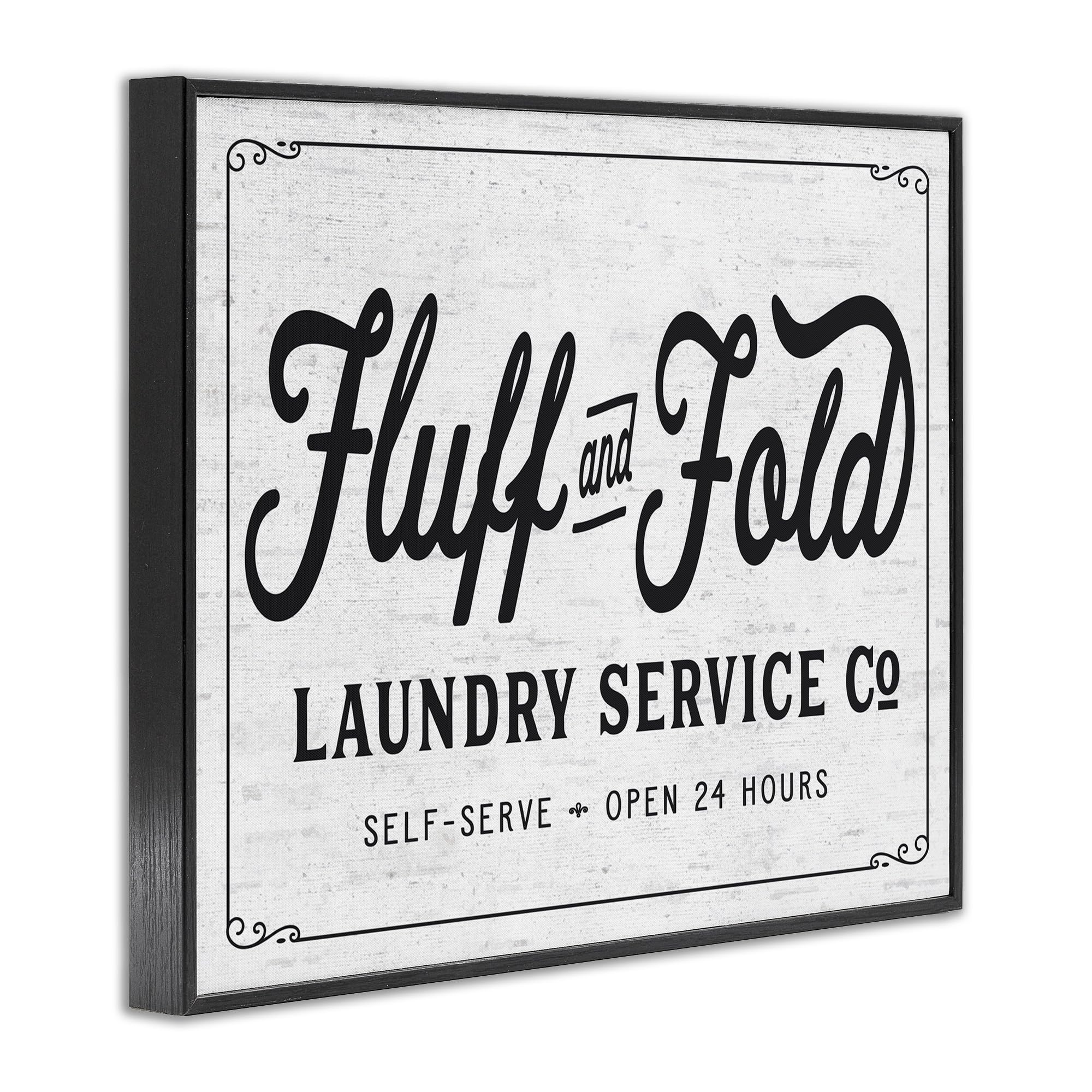 Stupell Industries Fluff and Fold Laundry Room Vintage Country Sign, Designed by Lettered and Lined Wall Art, 16 x 20, Black Framed