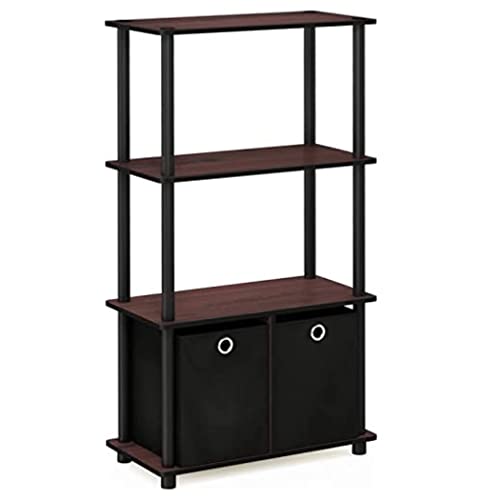Furinno NW889DC/BK Go Green 4-Tier Multipurpose Storage Rack w/Bins, Dark Cherry/Black