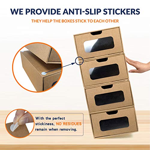 WALL QMER Shoes Box, 12 Pack, Big Size(13.8 x 9.3 x 5.3in), Waterproof Cardboard, Heavy Duty, Stackable, Stable Storage Boxes, with Marking Labels, Transparent Window
