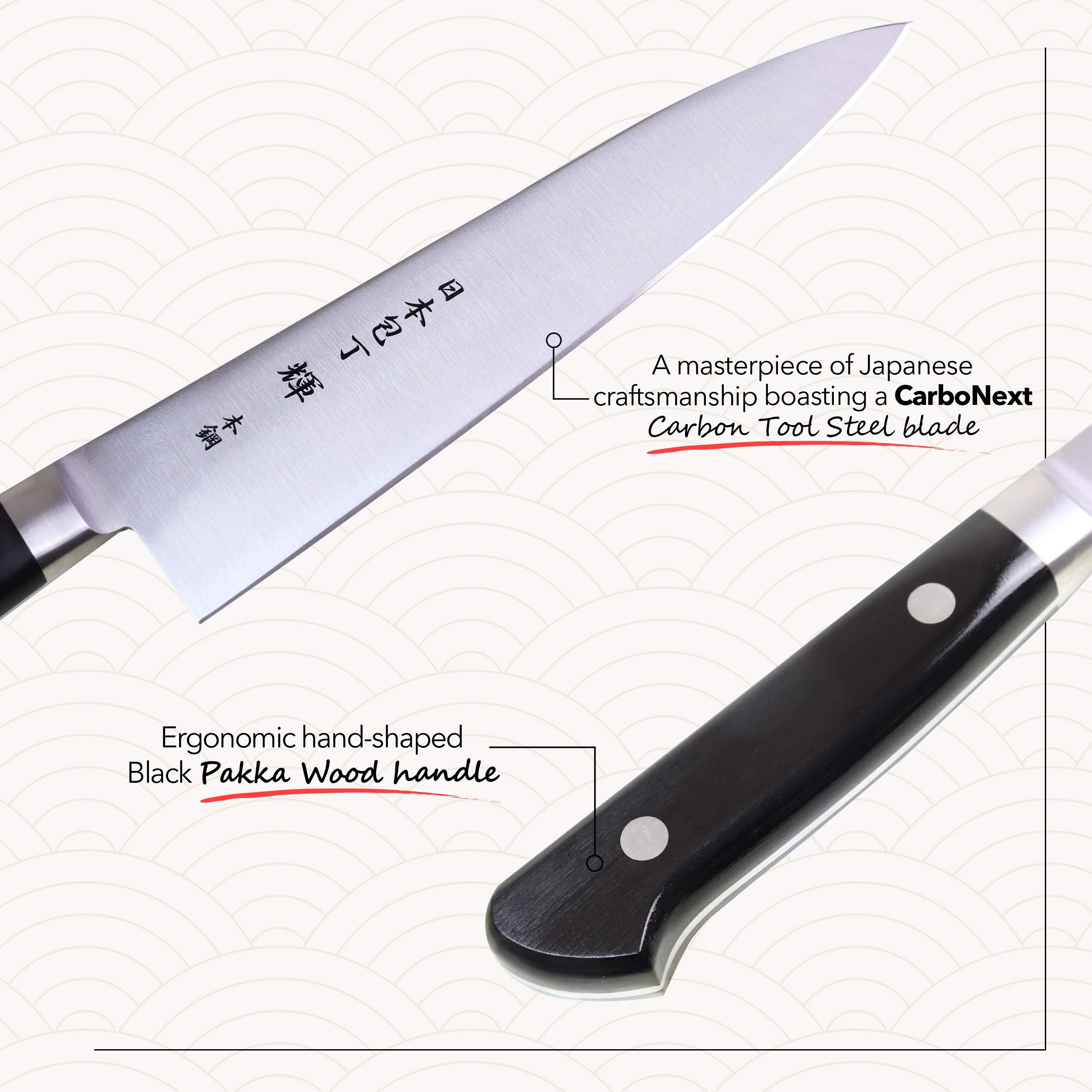 JCK ORIGINAL Kagayaki CarboNext Japanese Chef’s Knife, KC-2ES Professional Petty Knife, High Carbon Tool Steel Pro Kitchen Knife with Ergonomic Pakka Wood Handle, 5.9 inch