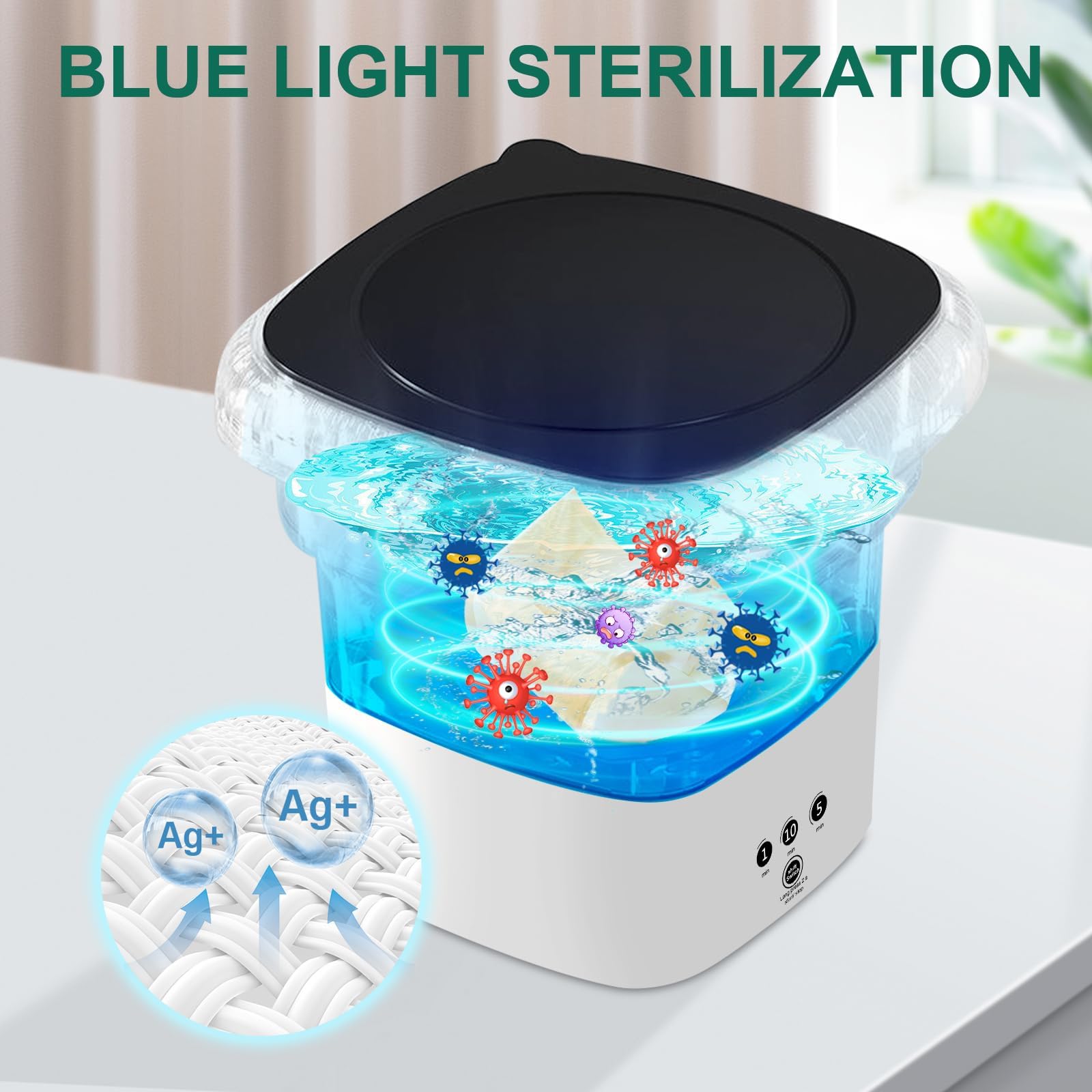 HULKNPEE Portable Washing Machine, 6.5L Mini Washer with 3 Modes Timing Cleaning, Portable Washer with Soft Spin and Draining for Socks, Baby Clothes, Towels and Small Items (Green)