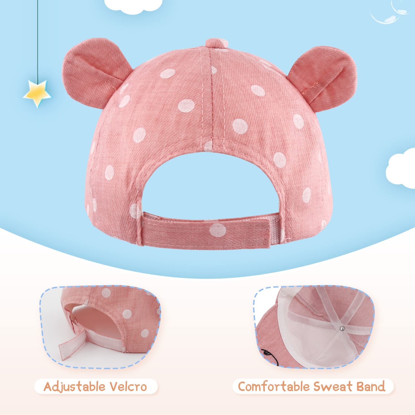 Dot Partten Baby Caps Summer Girl Boys Sun Hat With Ear Spring Summer Newborn Photography Props (Pink),One Size