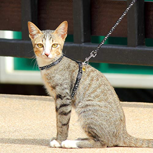 PAWCHIE Cat Harness and Leash Set - Adjustable Soft Escape Proof H-shped Safety Strap with Golden Moon and Star Pattern Glow in The Dark for Pet Cats Outdoor Walking