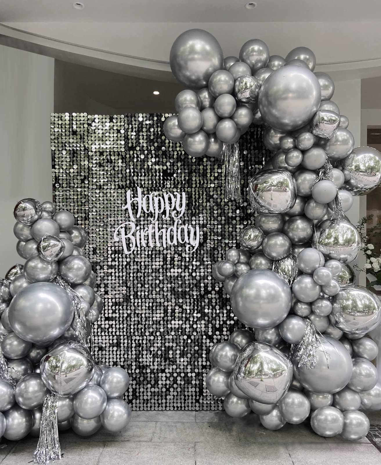 FOTIOMRG 125pcs Metallic Silver Balloons Different Sizes Pack, 18 12 10 5 inch Chrome Silver Latex Balloons Garland Kit for Birthday Baby Shower Disco Graduation Party Decorations