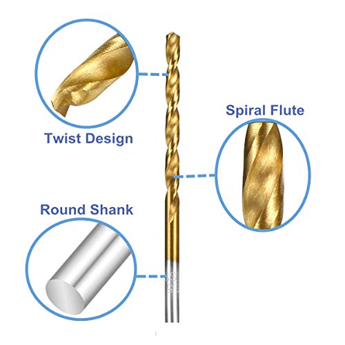 50 PCS,HSS Twist Drill Bits, 1/16", 5/64", 3/32", 7/64", 1/8" [10pcs for each],drilling on mild steel, copper, Aluminum, Zinc alloy (Titanium)
