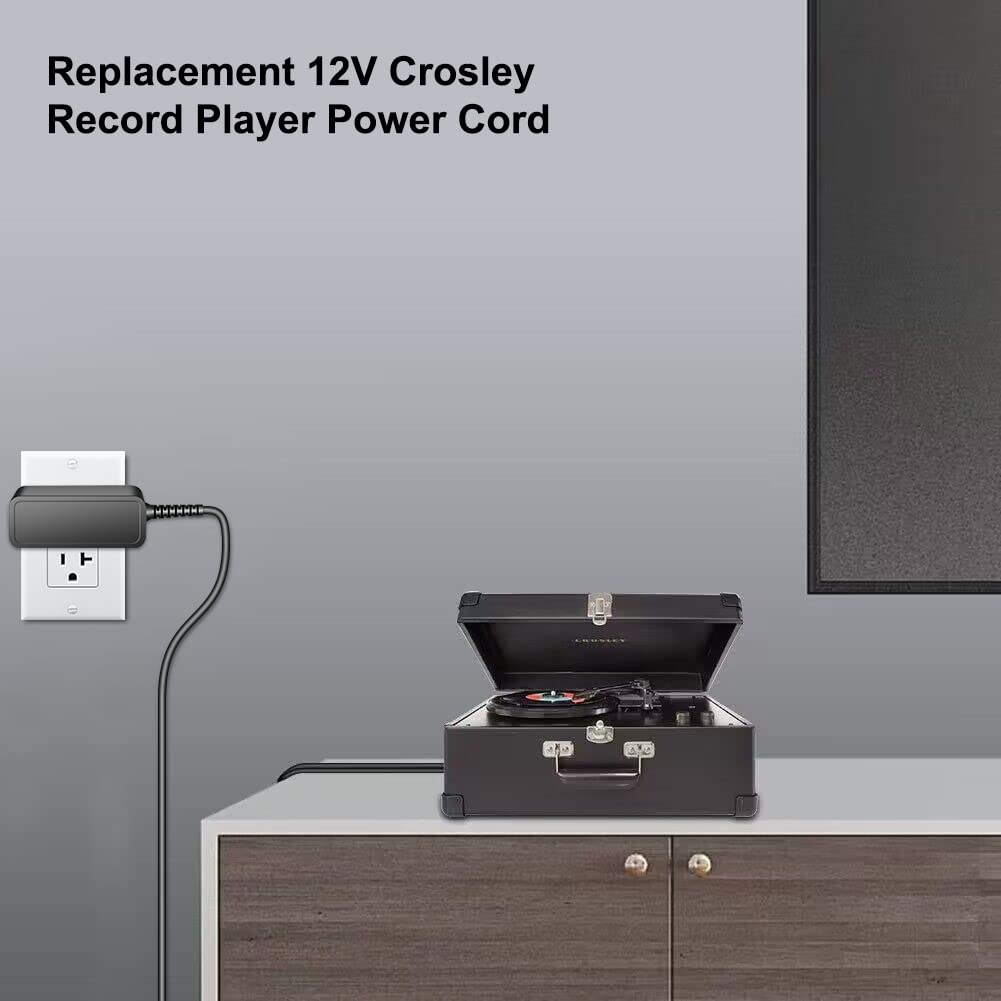 HKY 12V AC DC Adapter Compatible with Crosley CR8005D CR6010A CR6018A CR6230 CR6232A R6233A CR6233D CR6249A CR6251 CR6251A CR6251A-BK CR54cdbc CR54 CD Turntable Record Player Power Cord Charger