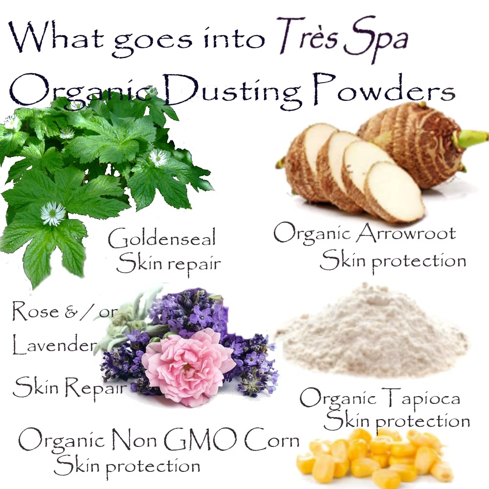 Très Spa Organic Silky Skin Dusting Powder - Pure Botanicals with Rose petals, Lavender, & Golden Seal (.5pt Bulk Bag)