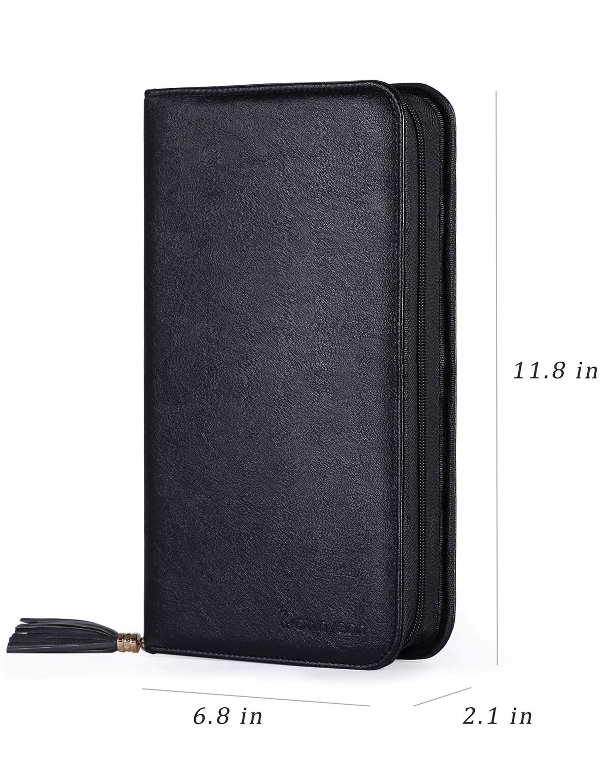 Rownyeon Professional Makeup Brushes Organizer Bag Makeup Artist Cosmetic Case Leather Handbag Black Travel Portable(Only Bag)