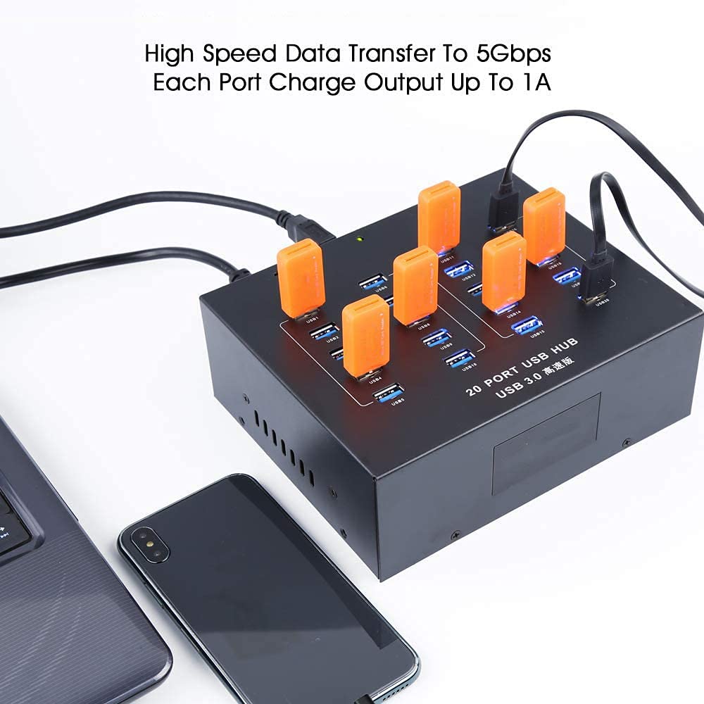 UHPPOTE A-213 Industrial Grade USB 3.0 Hub 20 Port High Speed Data Transfer