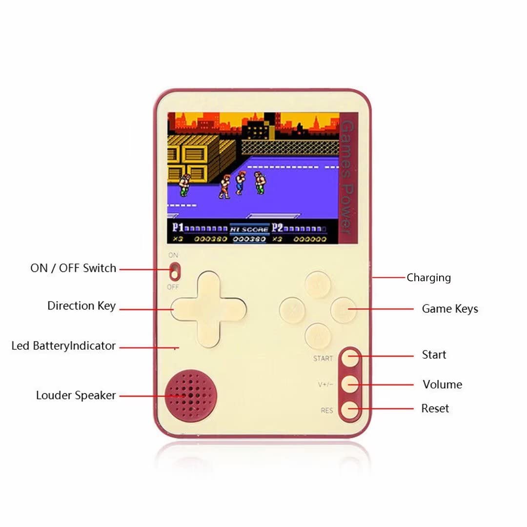 5V/1A 400mAh Handheld Game Consoles, Retro Mini Game Player with 500 Classic FC Games, Good Present for Kids, Xmas Gift Mix Colors (Red)