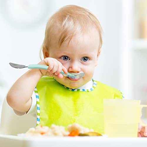 Baby Feeding Spoon, ROPOSY Double-Ended Silicone Baby Spoon, BPA-Free First Upward Self Feeding Baby Utensils for 6 Months+, 1-Pack, 2 Spoons in Cyan/Pink