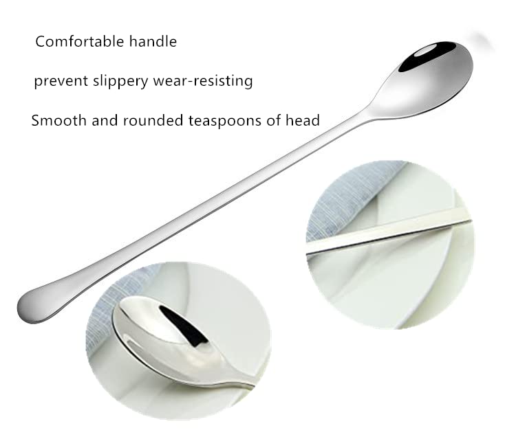 8 Inch Long Handle Spoon Iced Tea Spoons, 4pcs Coffee Spoon, Premium Stainless Steel Cocktail Stirring Spoons for Mixing, Tea, Ice Cream, Milkshake, Cold Drink (Silver)