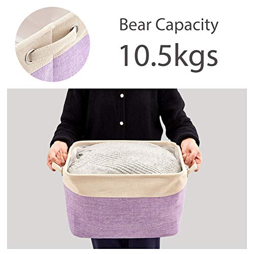 EZOWare Set of 3 Large Canvas Fabric Tweed Storage Organizer Cube Set W/Handles for Nursery Kids Toddlers Home and Office - 15 L x 10.5 W x 9.4 H -Mixed Crème