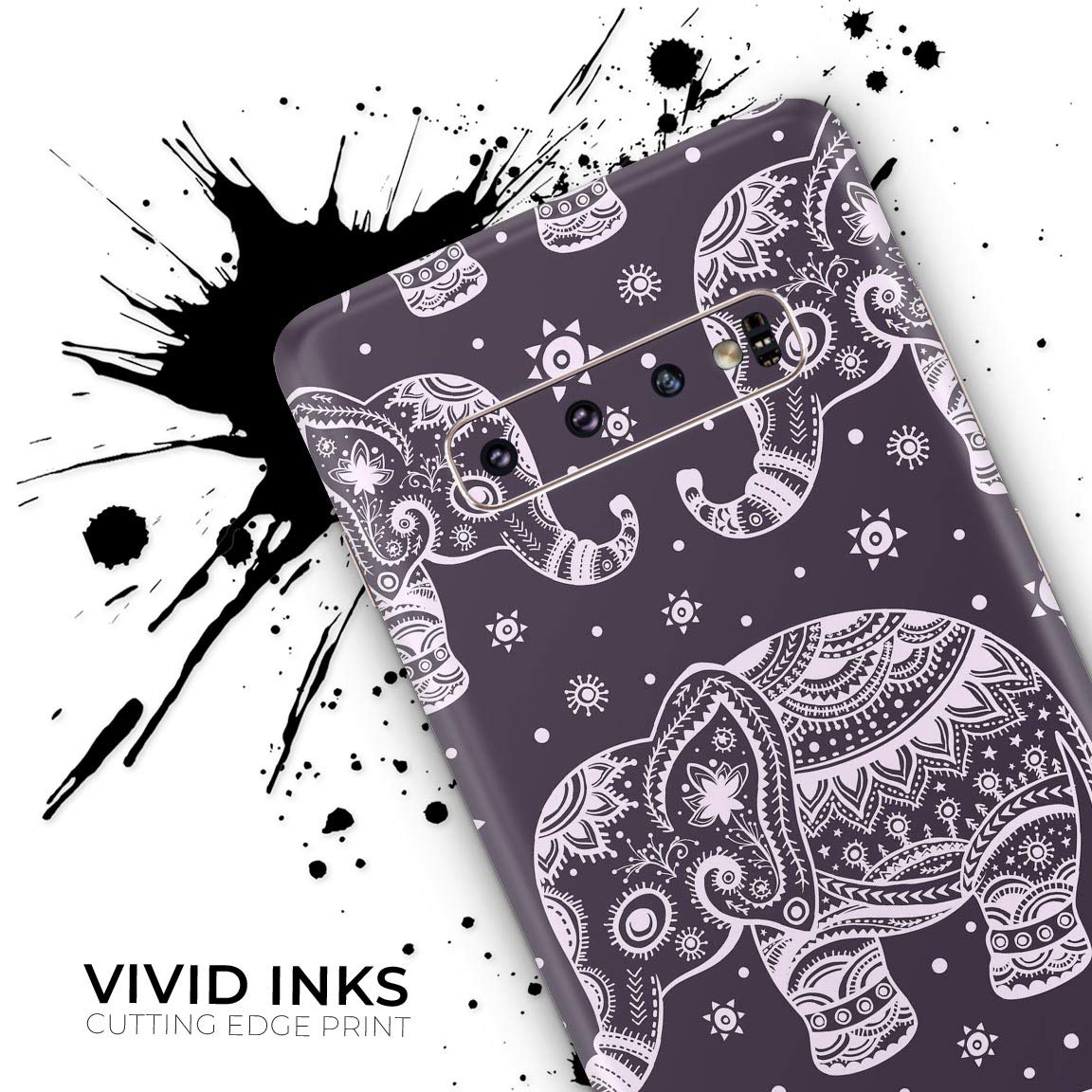 DesignSkinz Purple Sacred Elephant Pattern Protective Vinyl Decal Wrap Skin Cover Compatible with The Samsung Galaxy S20 (Screen Trim & Back Glass Skin)