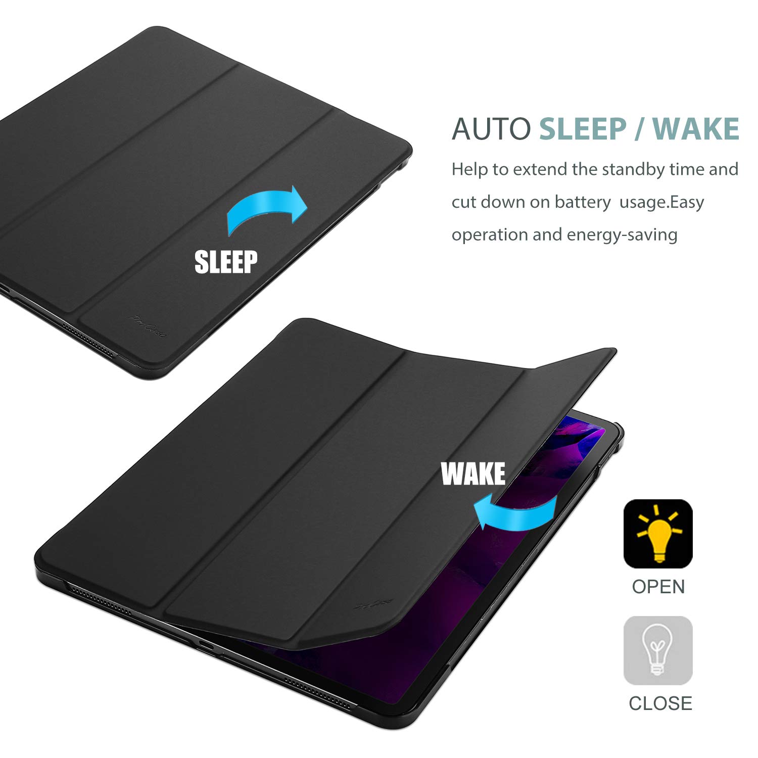 ProCase Smart Case for iPad Pro 12.9 2022/2021/2020/2018, Slim Stand Hard Back Shell Smart Cover for iPad Pro 12.9" 6th Gen/5th Gen/4th Gen/3rd Gen -Black