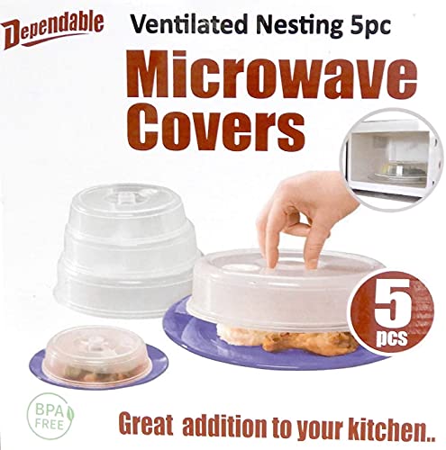 5 Piece Ventilated Microwave Covers Adjustable Steam Vents Assorted Sizes BPA Free Mixed Sizes For Large & Small Food Plates Bowls