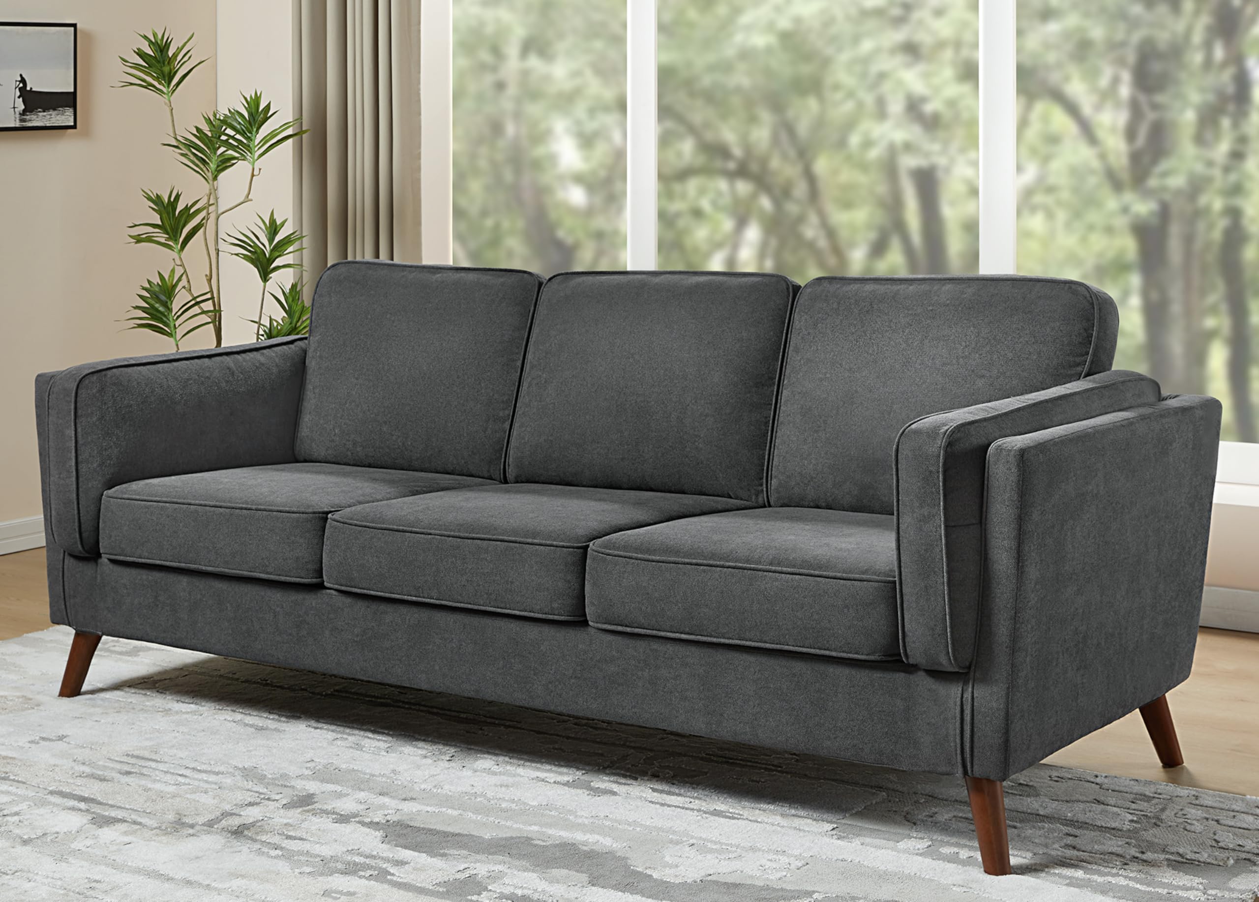 VanAcc 87in Sofa Modern Sofa Couch - Embedded Arm Pillow 3 Seater Sofa Deep Seat Sofa for Livingroom House, Dark Grey