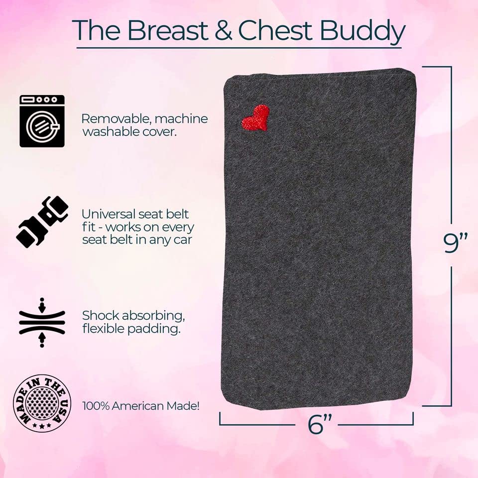 The Breast & Chest Buddy Seatbelt Cushion for Open Heart Surgery and Chest Reconstruction Sites- Charcoal with Small Red Heart