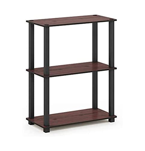 Furinno Turn-S-Tube 3-Tier Compact Multipurpose Shelf Display Rack with Square Tube, Dark Cherry/Black
