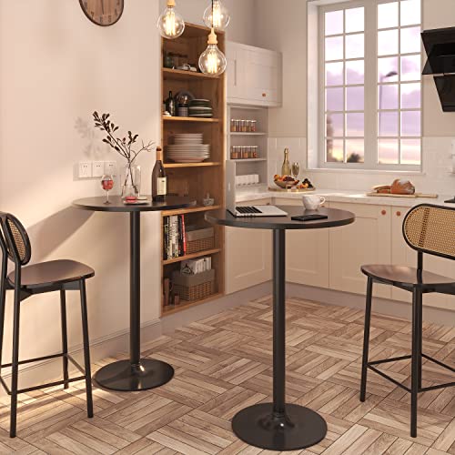 Furmax Bistro Pub Table Round Bar Height Cocktail Table Metal Base MDF Top Obsidian Table with Black Leg 23.8-Inch Top, 39.5-Inch Height (Black)