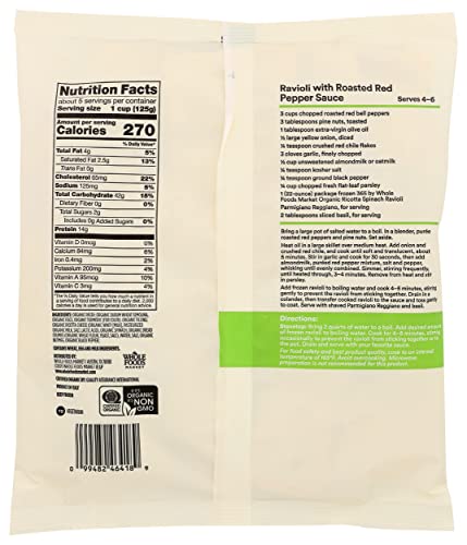 365 by Whole Foods Market, Ravioli Spinach Ricotta Organic, 22 Ounce