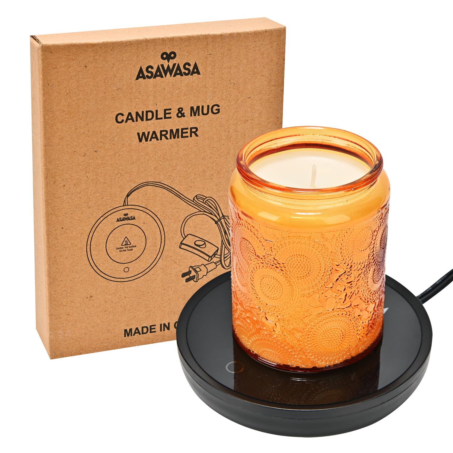 ASAWASA Candle Wax Melt Warmer with 1 pc Silicone Liner,Ceramic Wax Warmer,3-in-1 Candle Wax Melter and Fragrance Warmer for Warming Candle Jars or Wax Melts(Red Arc Pattern)