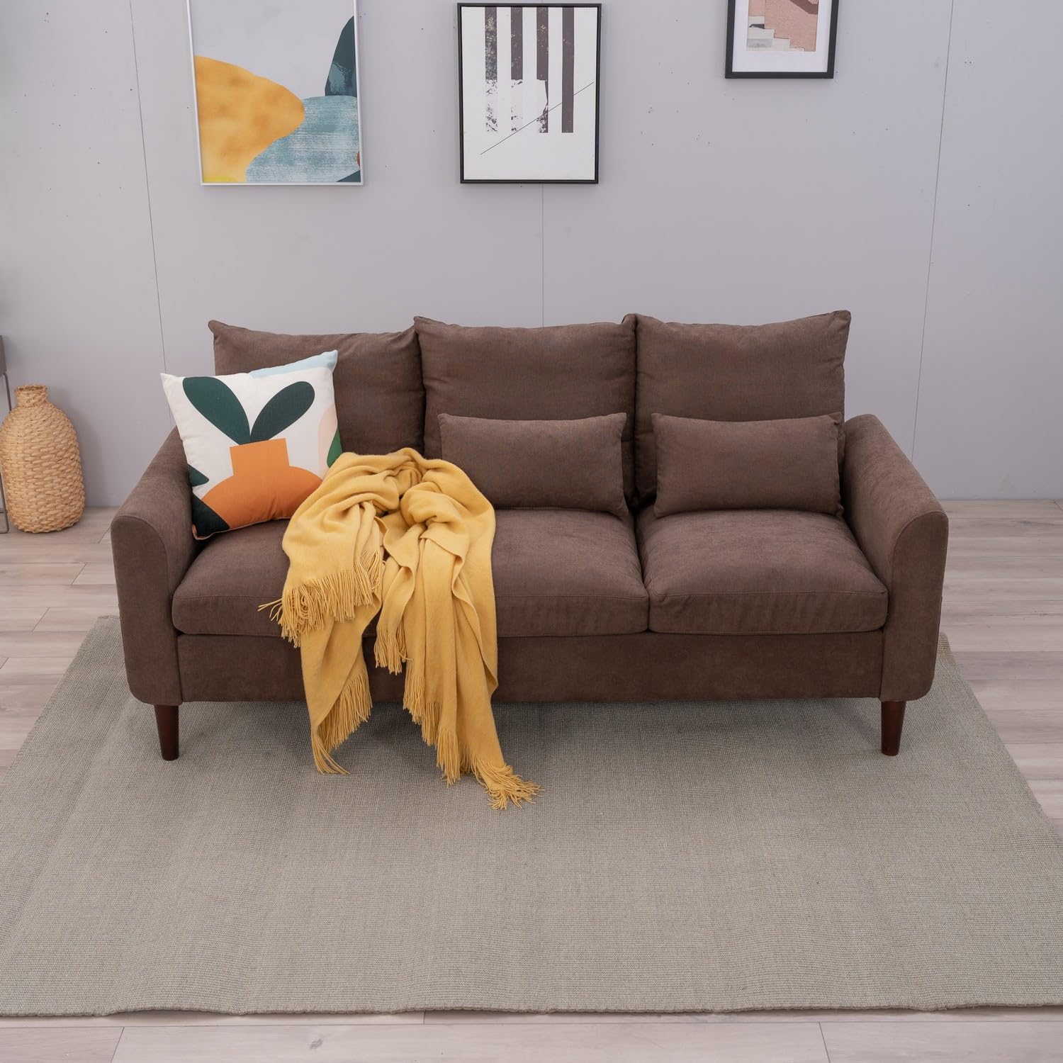 Panana Sectional Sofa 3 Seat Couch, Modern Sofa with Solid Wood Legs, Couches Sofas for Living Room Apartment Bedroom, Comfortable Small Couches for Small Spaces (Black Faux Leather-Track Arm)