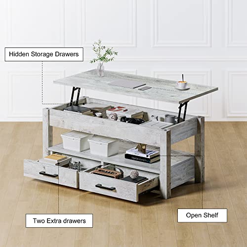 FABATO 41.7'' Lift Top Coffee Table with Hidden Compartment for Living Room, Mid-Century Cocktail Table with 2 Storage Drawers Wood Tea Center Table for Home Office, Gray