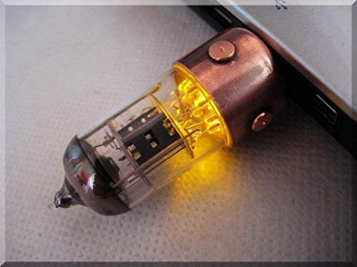 Handmade 256GB Orange Pentode Electron Vacuum Tube USB 3.1 Flash Drive with Wood Stand. Steampunk/Industrial Style