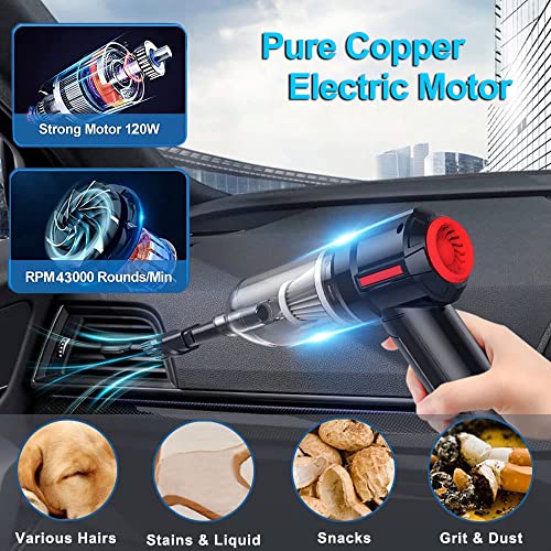 ADPTOYU 3-in-1 Portable Small Cordless handheld Vacuum Cleaner Rechargeable with 9000PA Powerful Suction for Car/Office/Home, Extension Function to inflate/Deflate for Swimming Ring/Vacuum Storage Bag