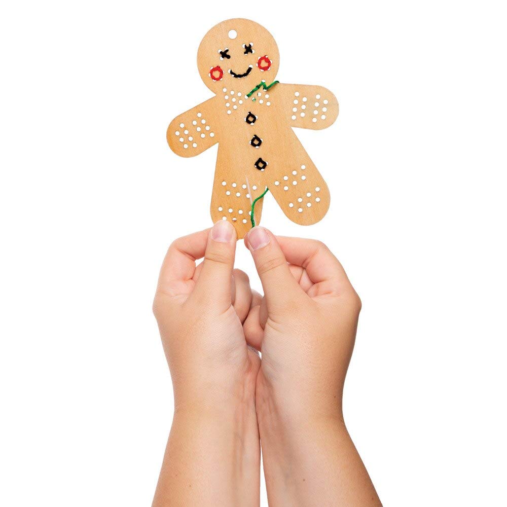 Baker Ross AT187 Gingerbread Wooden Cross Stitch Ornament Kits - Pack of 5, Cross Stitch for Beginners and for Kids Arts and Crafts Projects