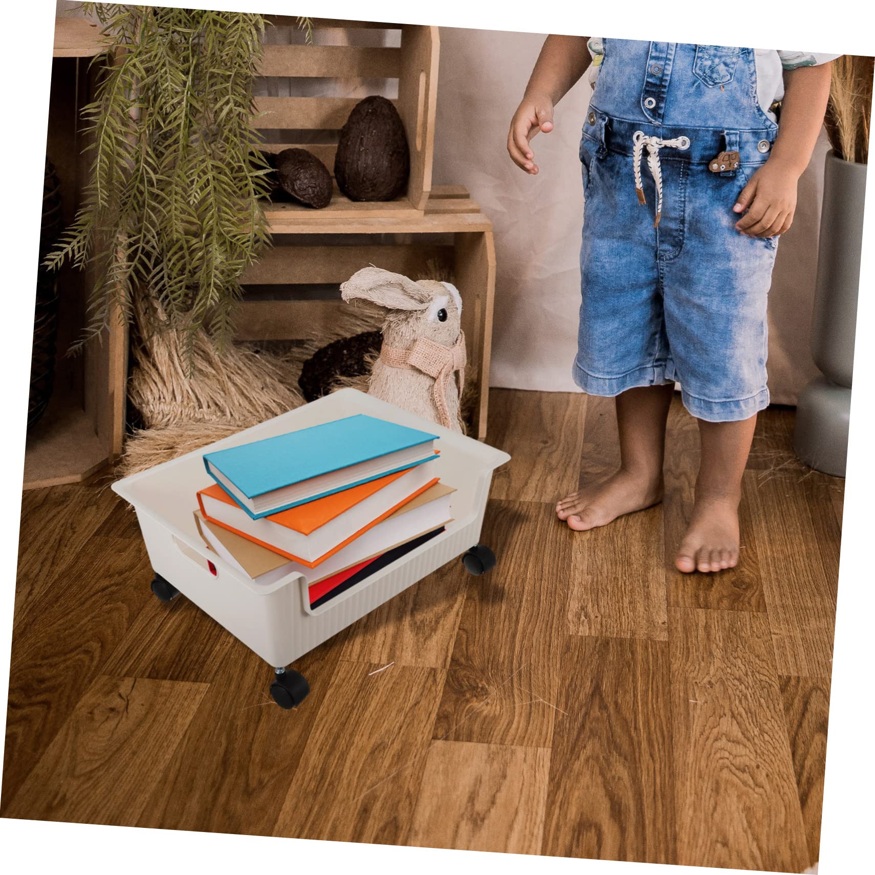 LIFKOME Storage Box with Pulleys Plastic Storage Containers for Clothes Kids Storage Organizer Bins Office Storage Boxes Under Desk Cart Mobile Bookshelf Desk Book Shelves Wheel