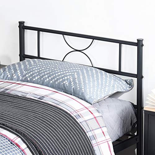 FurnitureR Twin Size Metal Slat Bed Frame Mattress Foundation, Heavy Duty Platform with Headborad and Under Bed Storage, No Box Spring Needed, Support Non-Slip, Black