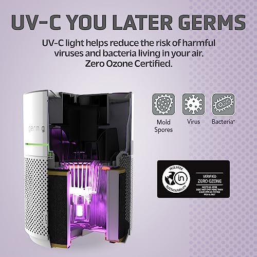 Germ Guardian AirSafe+ Intelligent Air Purifier with 360° HEPA 13 Filter, Captures 99.97% of Pollutants, Wildfire Smoke, Large Rooms, Air Quality Sensor, UVC Light, Zero Ozone Verified, White AC3000W