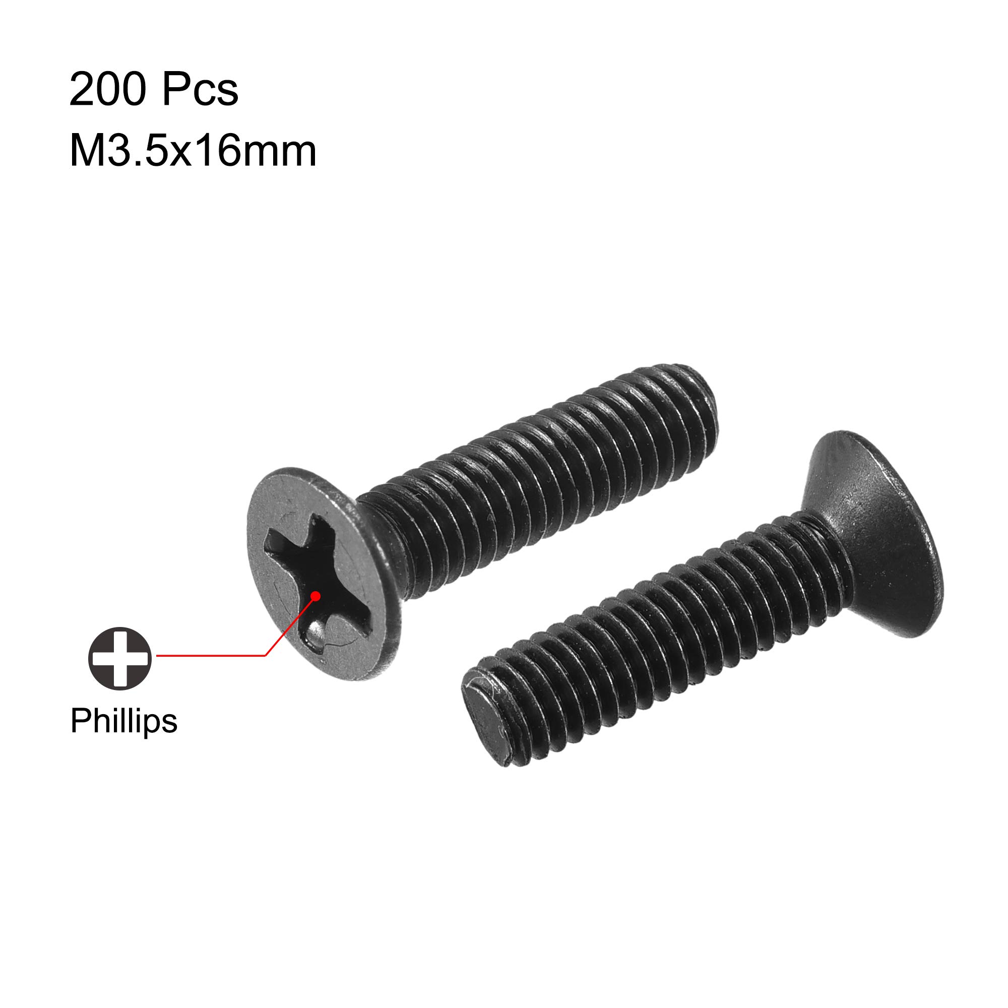 uxcell M3.5 x 16mm Phillips Screw Fastener Black for Laptop PC TV Fan Switch 200pcs
