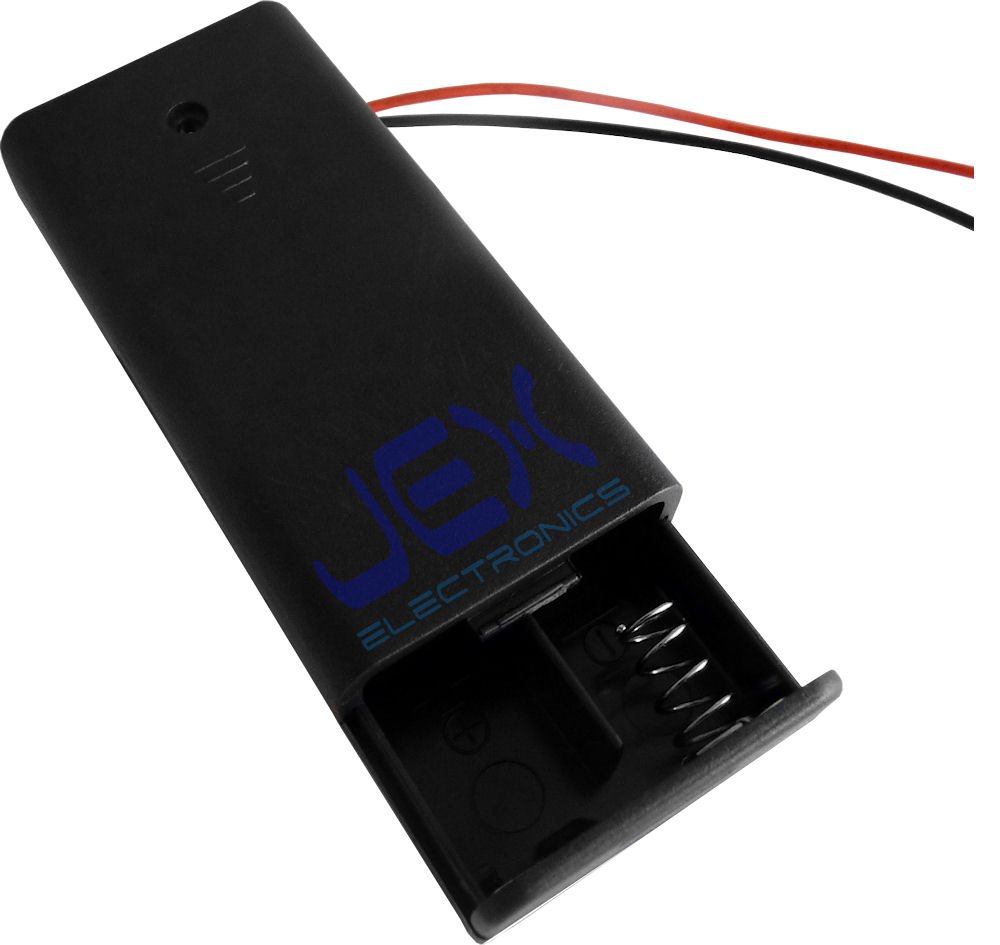 Jex Electronics Two/Twin/2X AA DIY Battery Holder Case Box 3V with Power Switch & Bare Wire Ends