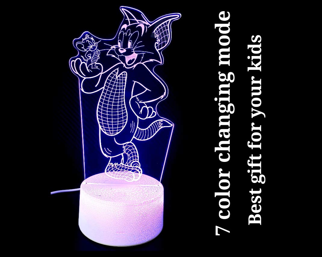 Z ZILLION CRAFT Tom and Jerry Illusion 3D Night lamp for Kids Bedroom. 7 Color Changing Optical lamp with Touch Sensor. Best for Kids as Gifts.