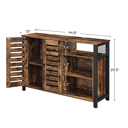 VASAGLE Lowell Storage Cabinet, Sideboard with Adjustable Shelves and Louvered Doors, Industrial, 13" D x 44.9" W x 29.5" H, Rustic Brown