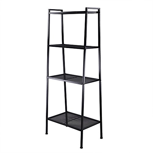 YUJISO 4-Tier Metal Bookshelf - Storage Shelves Ladder Bookshelf Bookcase Shelving Unit for Living Room/Bedroom/Office (Black)