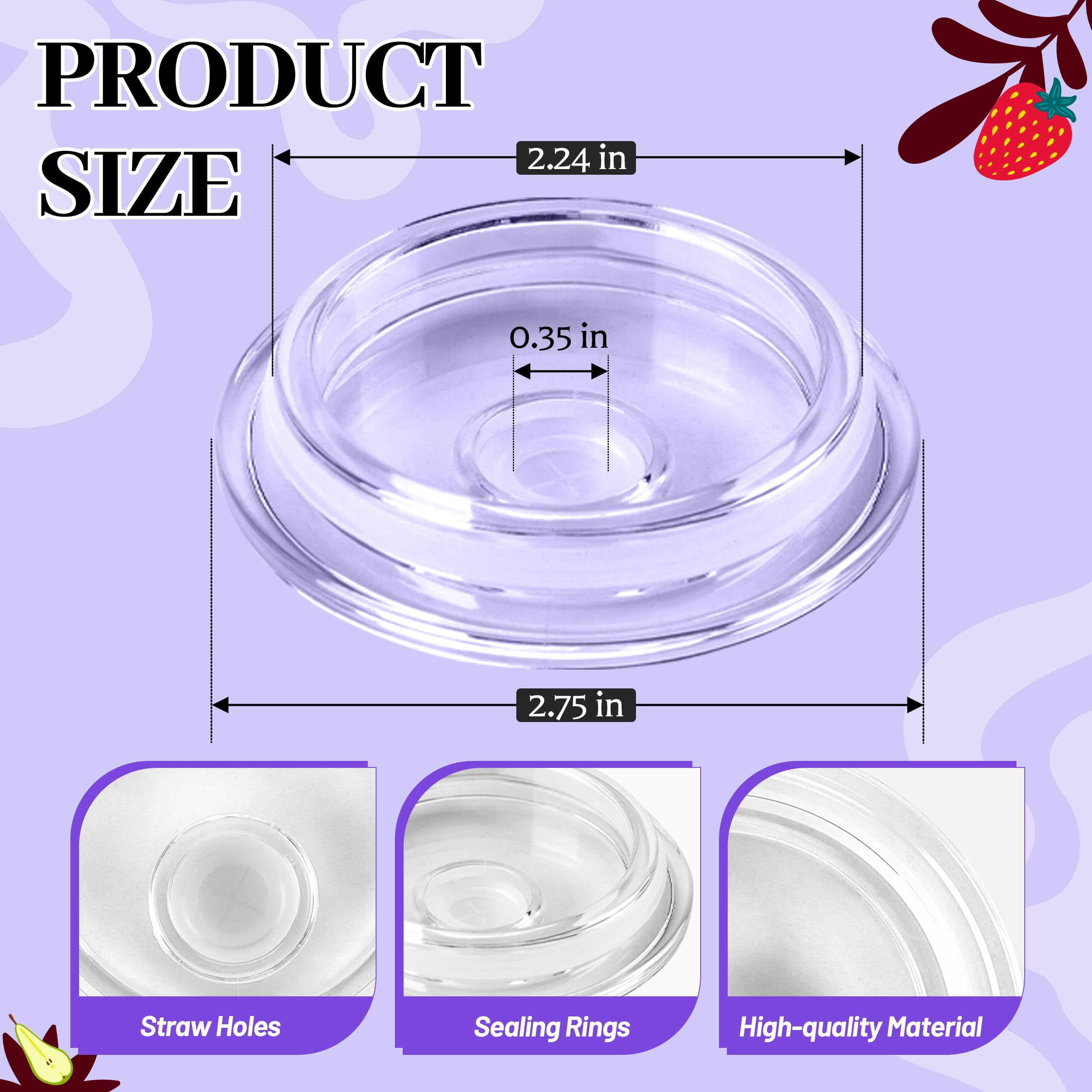 Joyclub 4 Pack Acrylic Lids Fit for 16 oz Glass Cups with Lids and Straws, Replacement Lids for Drinking Beer Glasses with Bamboo Lids Iced Coffee Cups Cute Tumbler Cup (Clear)