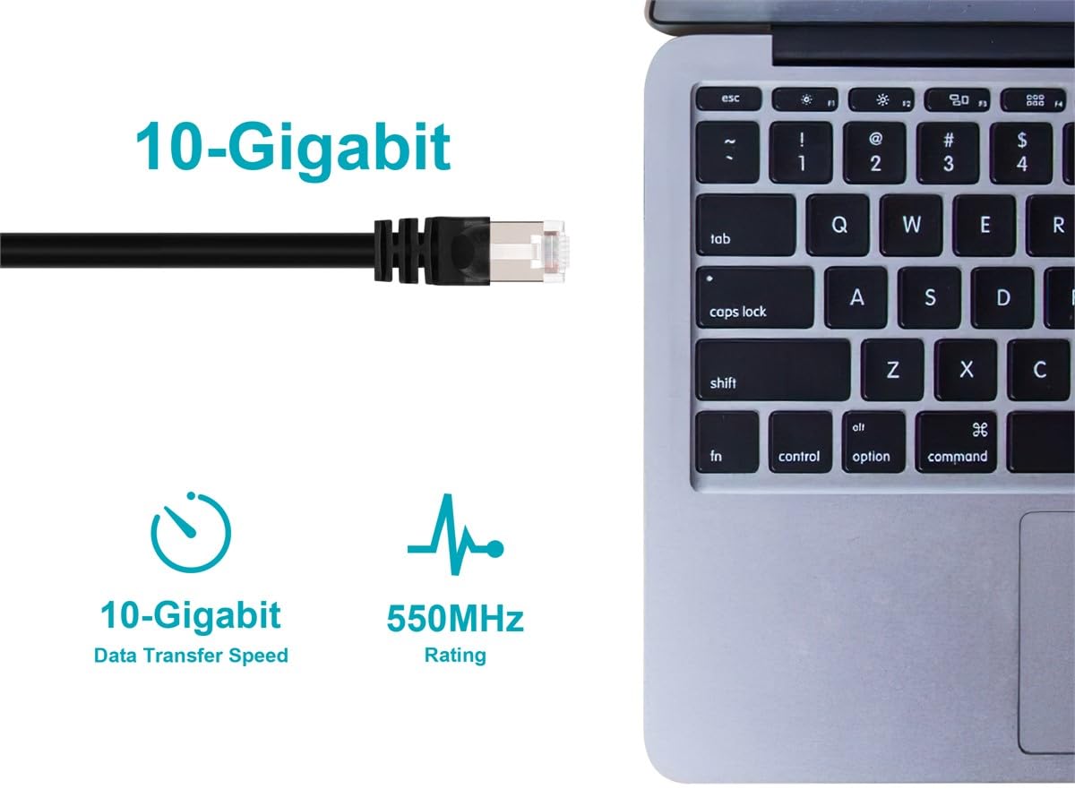 Monoprice - 124360 Cat6A Ethernet Patch Cable - Network Internet Cord - RJ45, 550Mhz, STP, Pure Bare Copper Wire, 10G, 26AWG, 10ft, Black